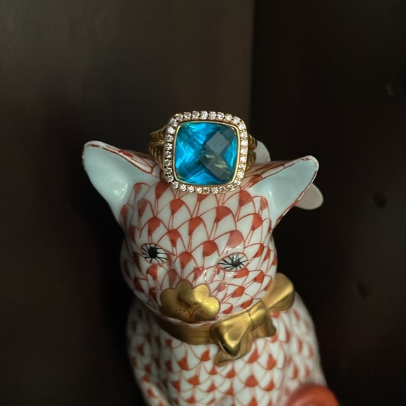 peer | Jewelry | Gold Blue Topaz White Stone Halo Split Shank Albion ...